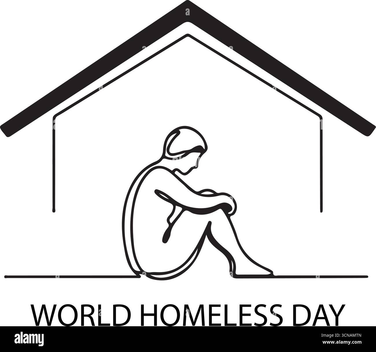 Sad homeless person sitting under a roof silhouette for world homeless ...