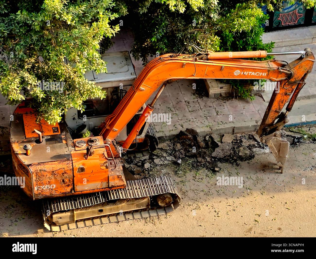 Cairo, Egypt, September 6 2025: demolition hydraulic crawler excavators ...