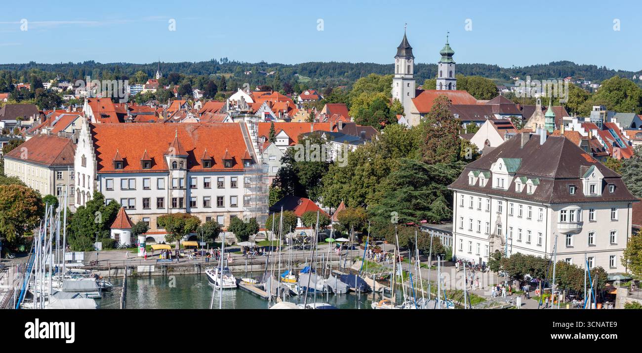 LINDAU, BAVARIA, GERMANY - AUGUST 31, 2025: Panoramic aerial view of ...
