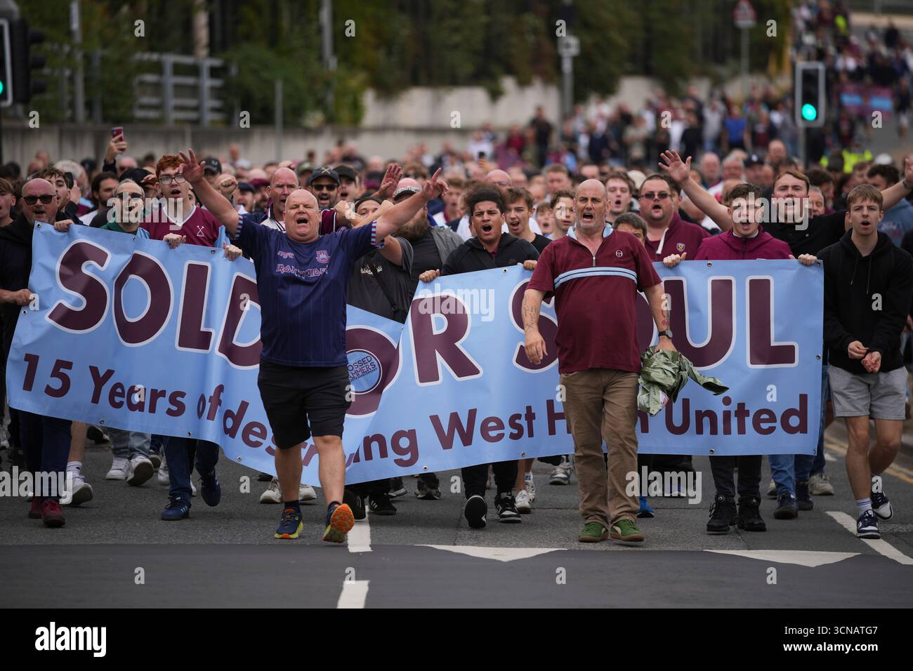 West Ham fans protest against the owners of the club prior to the ...
