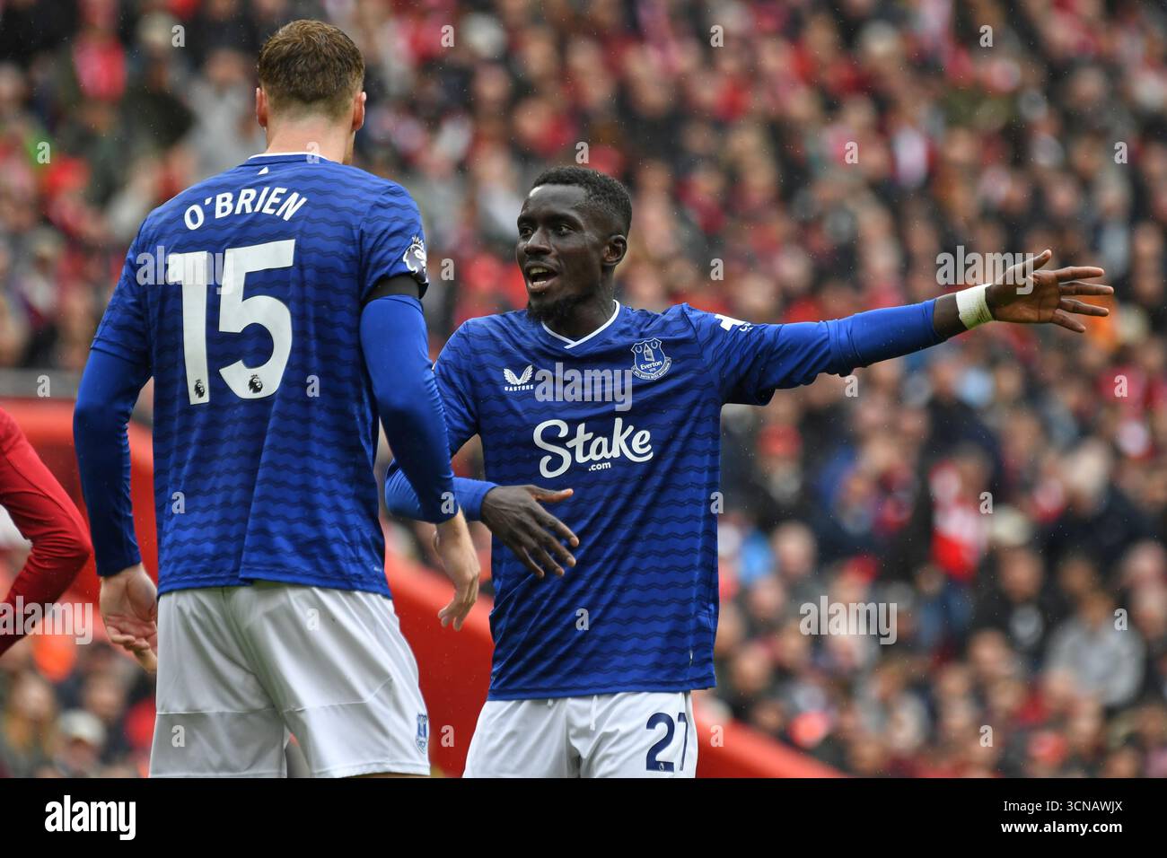 Everton's Jake O'Brien, left, and Everton's Idrissa Gueye during the ...