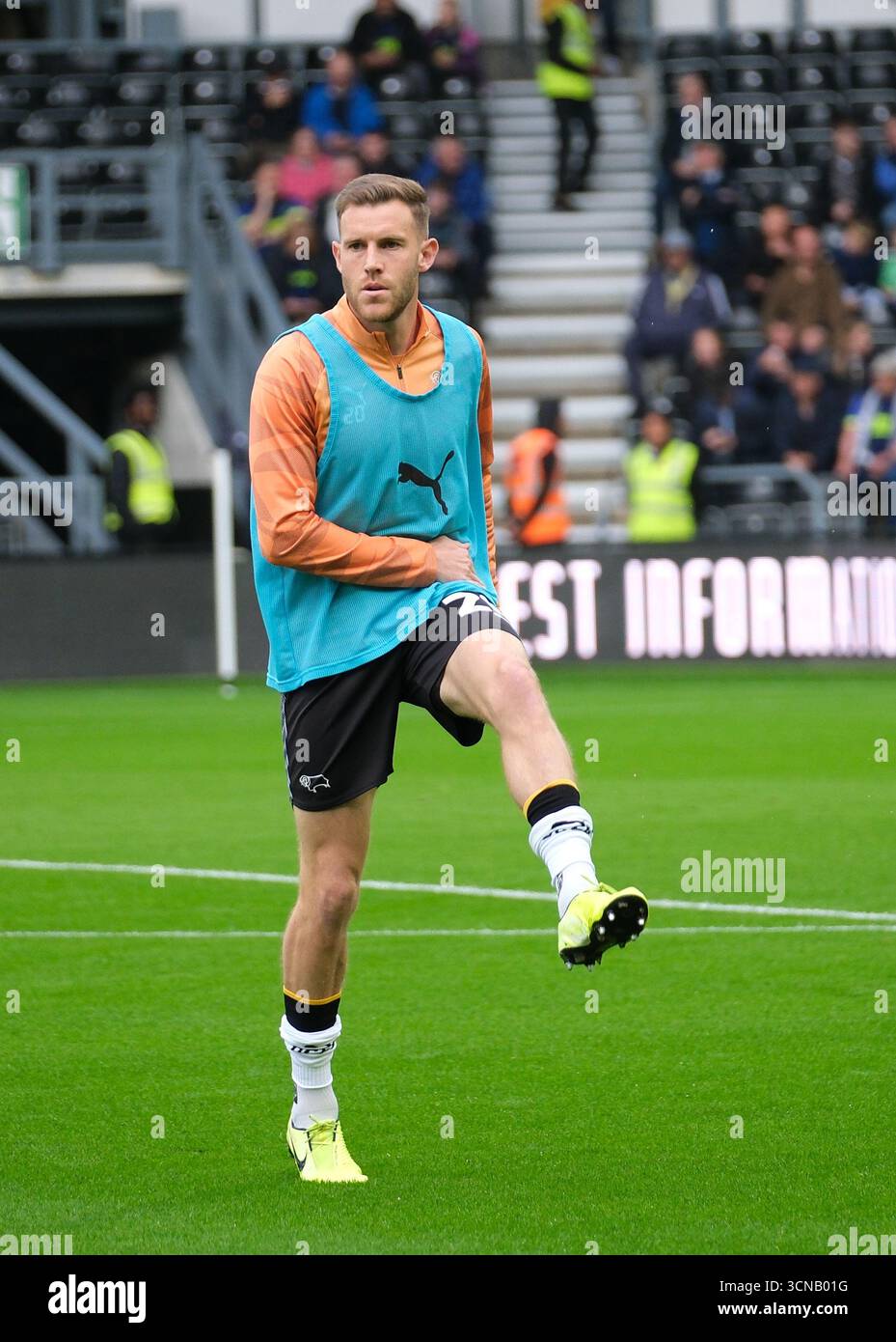 Derby, UK. 20th Sep, 2025. Callum Elder of Derby County during the pre ...