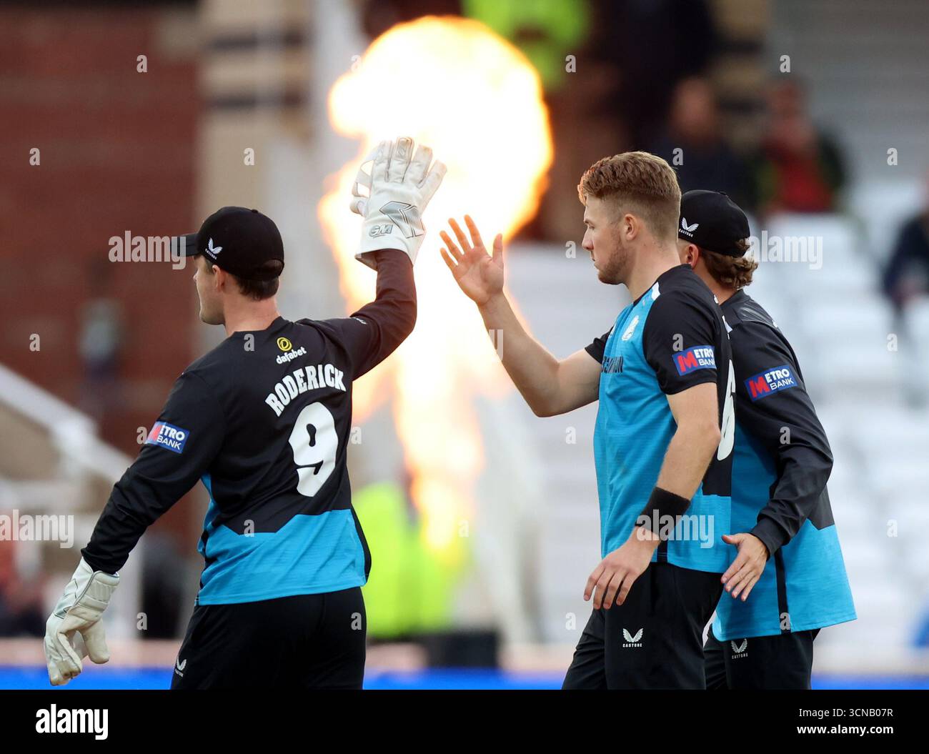Worcestershire Rapids' Ben Allison celebrates after taking the wicket ...