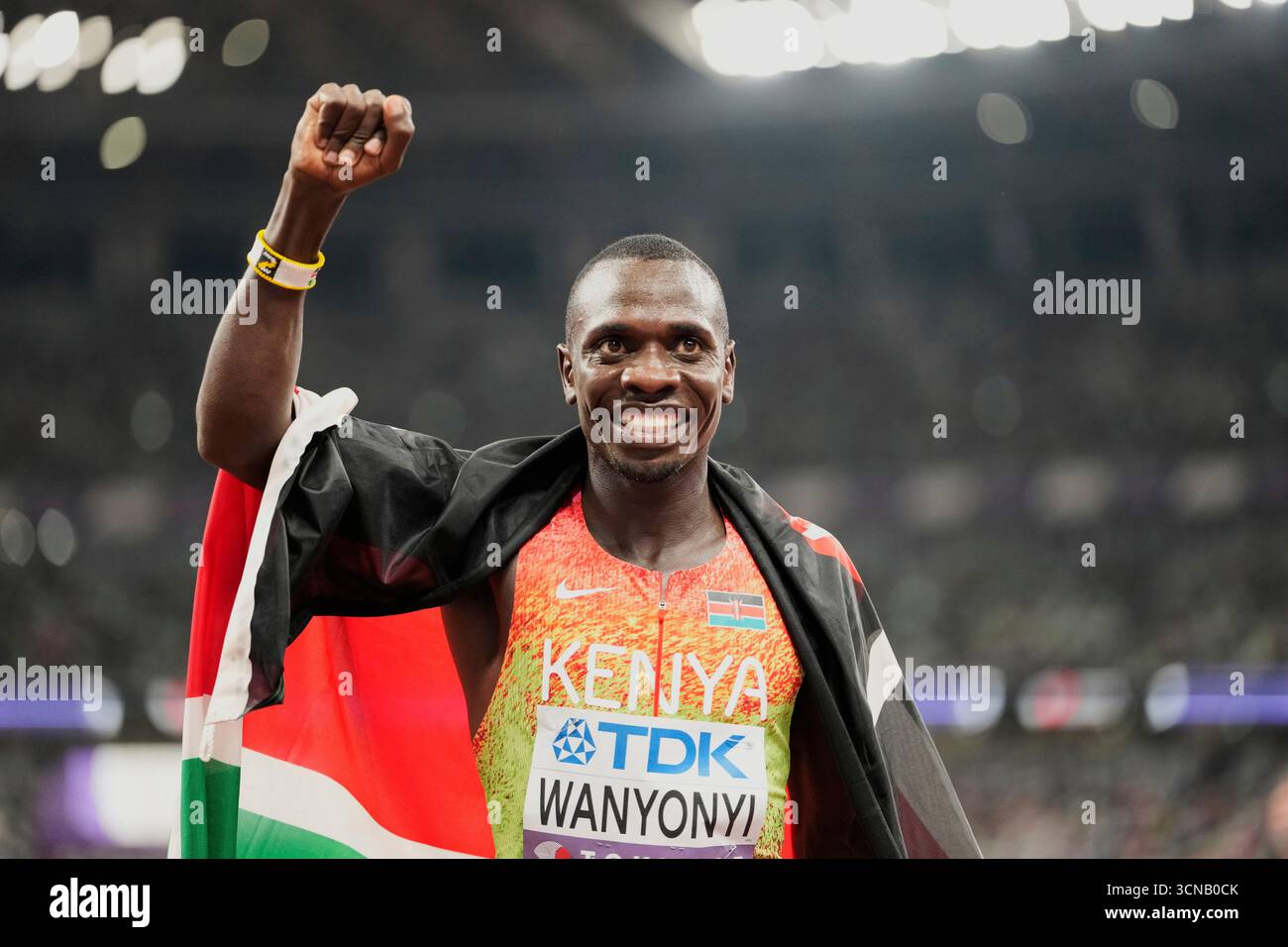 Kenya's Emmanuel Wanyonyi reacts after winning the men's 800 meters ...
