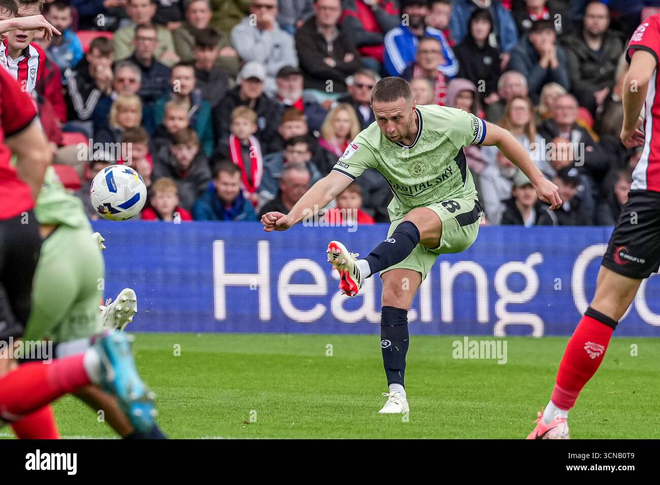 Jordan Clark (18) of Luton Town shoots during the Sky Bet League 1 ...