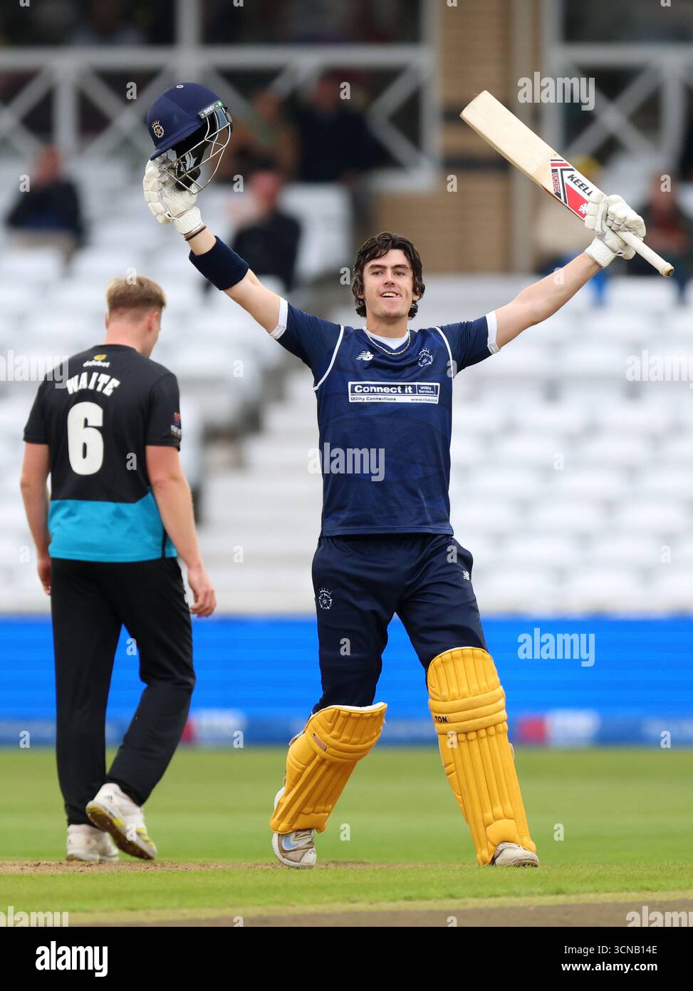 Hampshire's Ali Orr celebrates after reaching a century during the ...