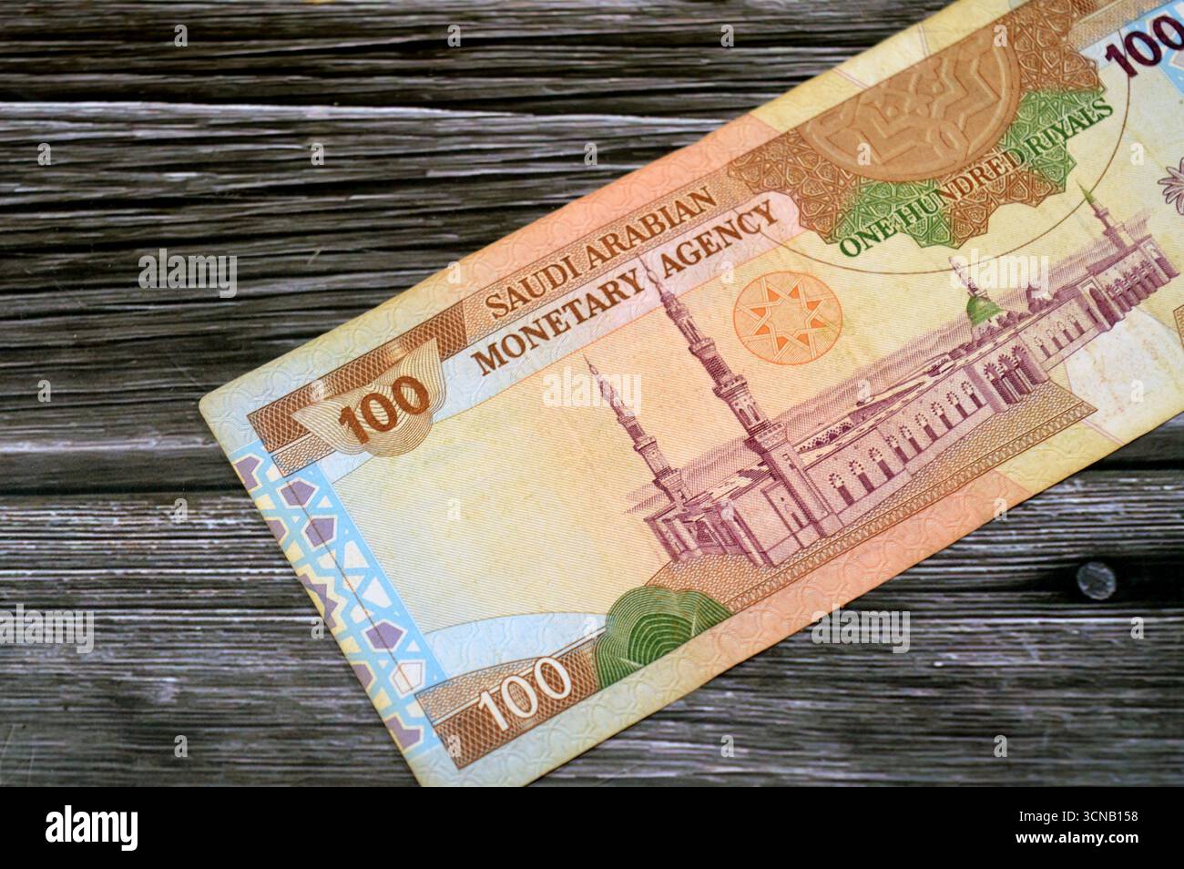the reverse side of 100 SAR one hundred Saudi Arabian riyals cash money ...
