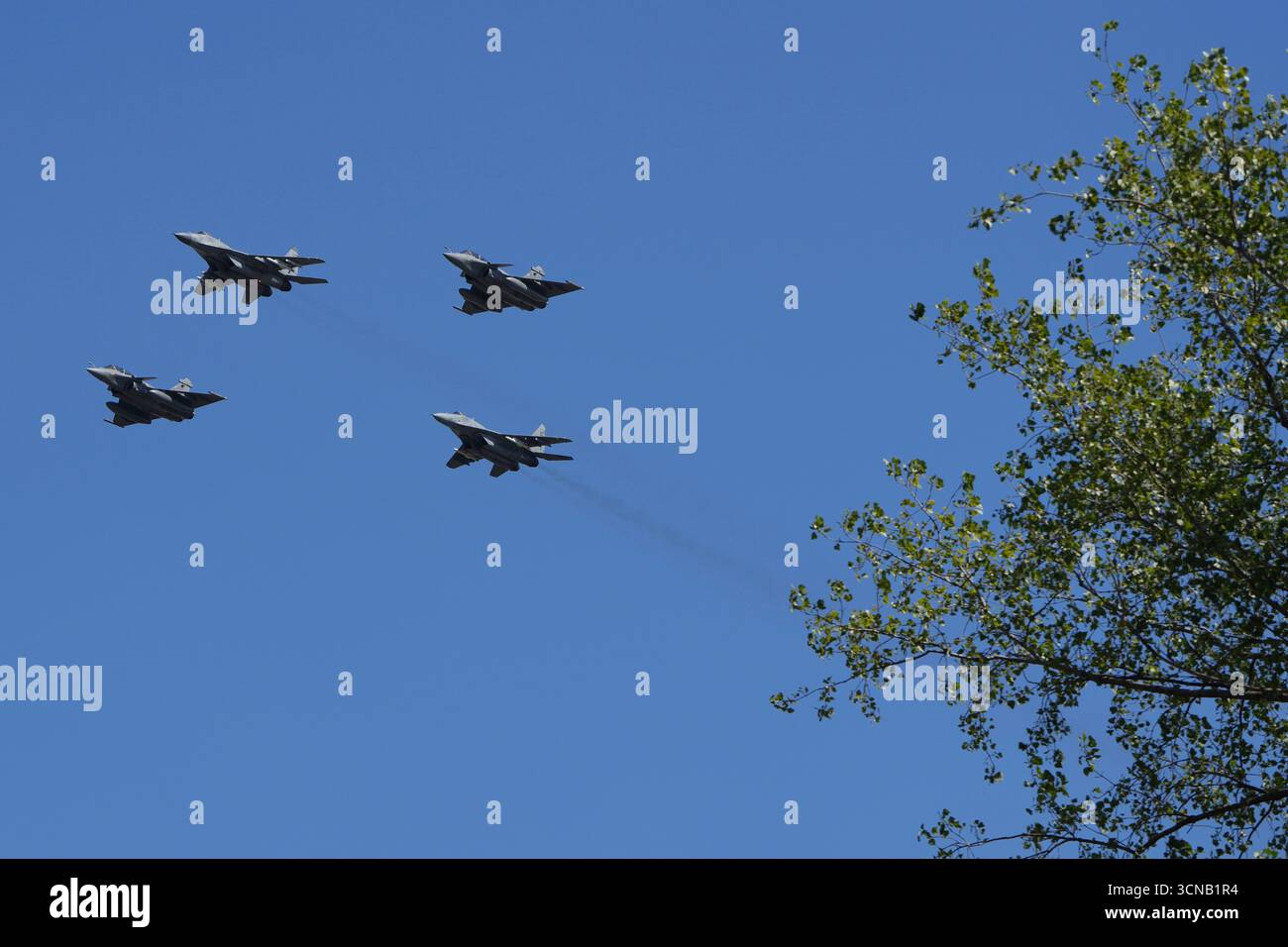 Serbian army MiG-29 jets, top left and down right, and French Air Force ...