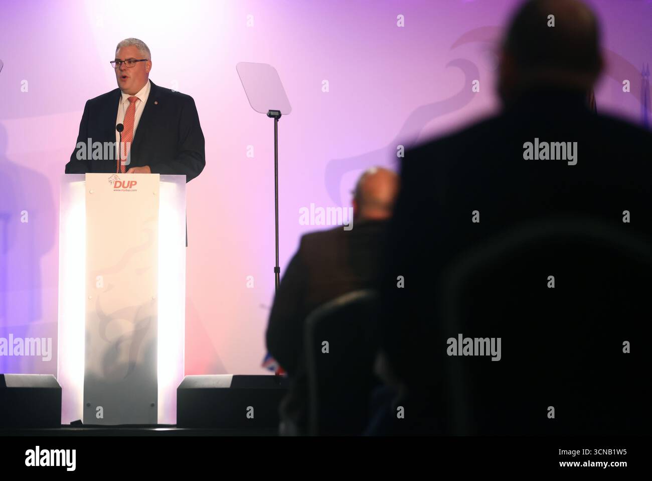 Democratic Unionist Party (DUP) leader Gavin Robinson, delivers his ...