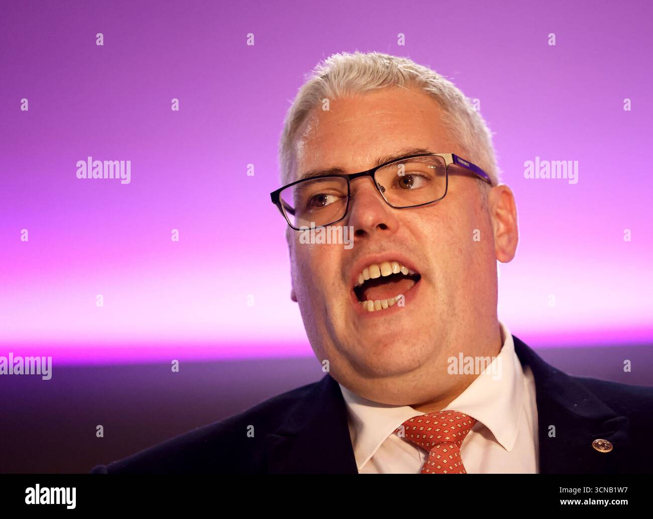 Democratic Unionist Party (DUP) leader Gavin Robinson, delivers his ...