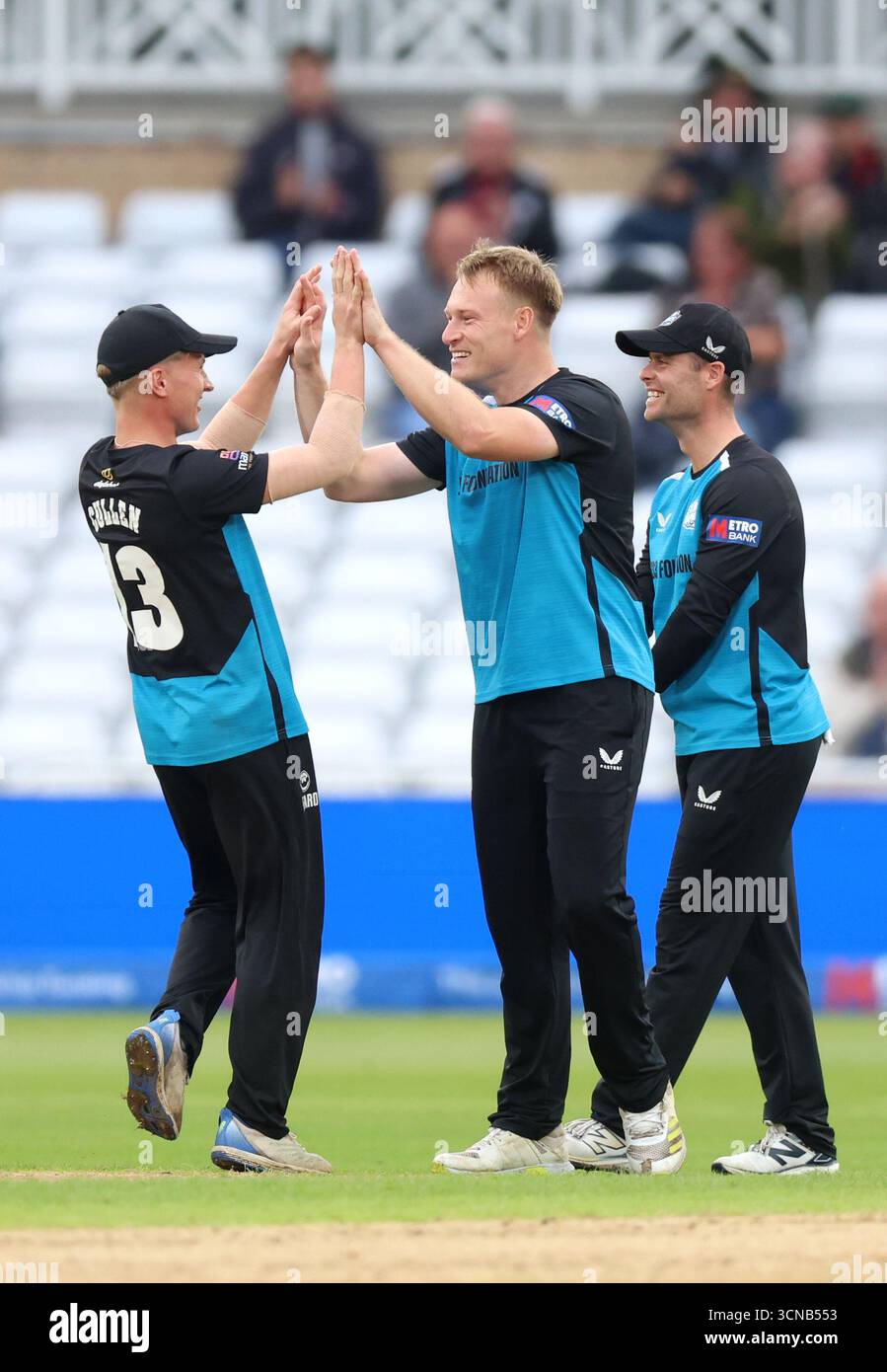 Worcestershire Rapids' Matthew Waite celebrates after taking the wicket ...