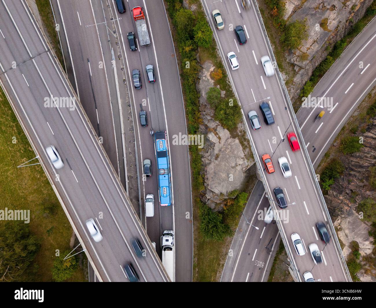 Busy highways in Gothenburg show vehicles moving in various directions ...
