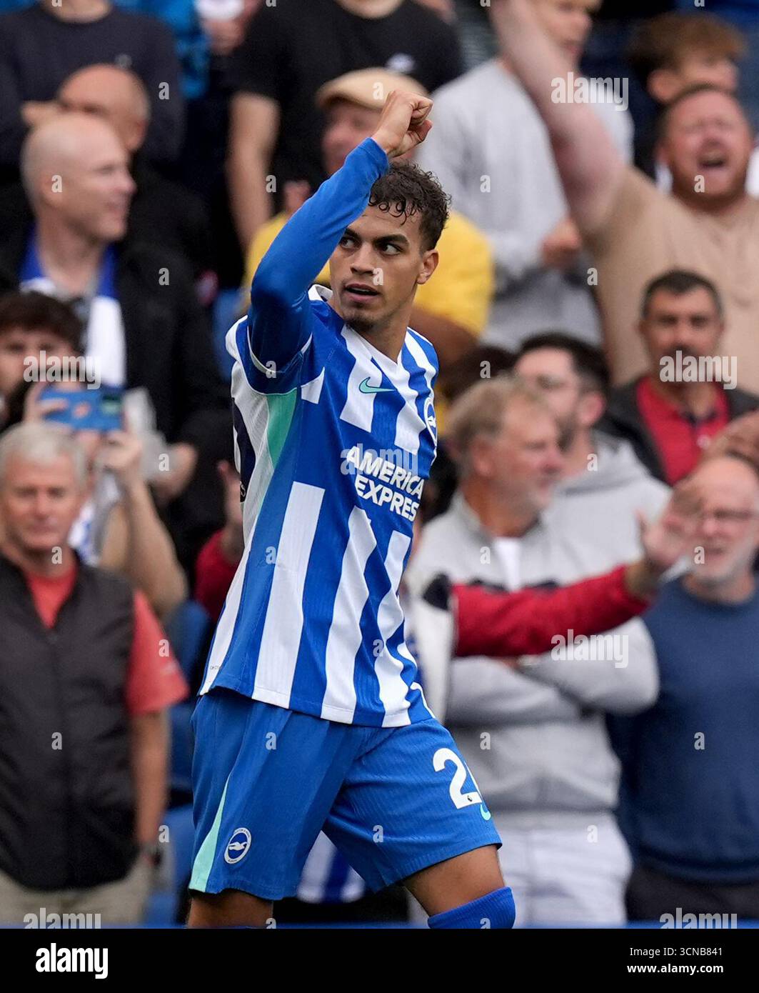 Brighton and Hove Albion's Yasin Ayari celebrates after scoring his ...