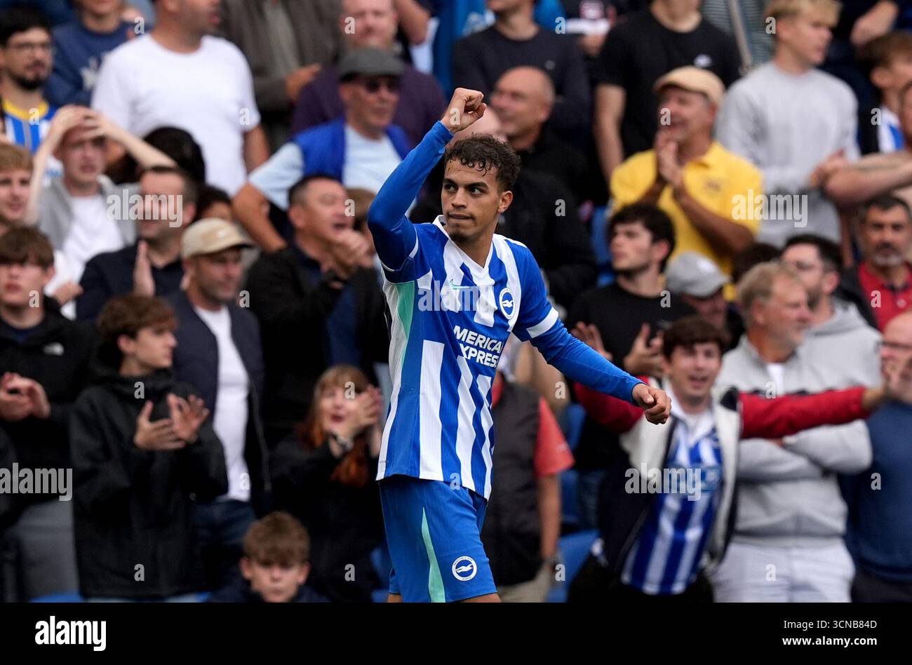 Brighton and Hove Albion's Yasin Ayari celebrates after scoring his ...