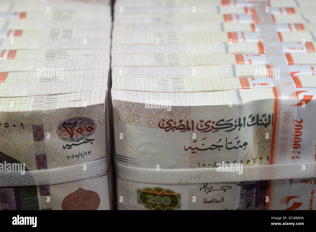 Stacks and piles of Egyptian money pallets of 200 LE EGP two hundred ...