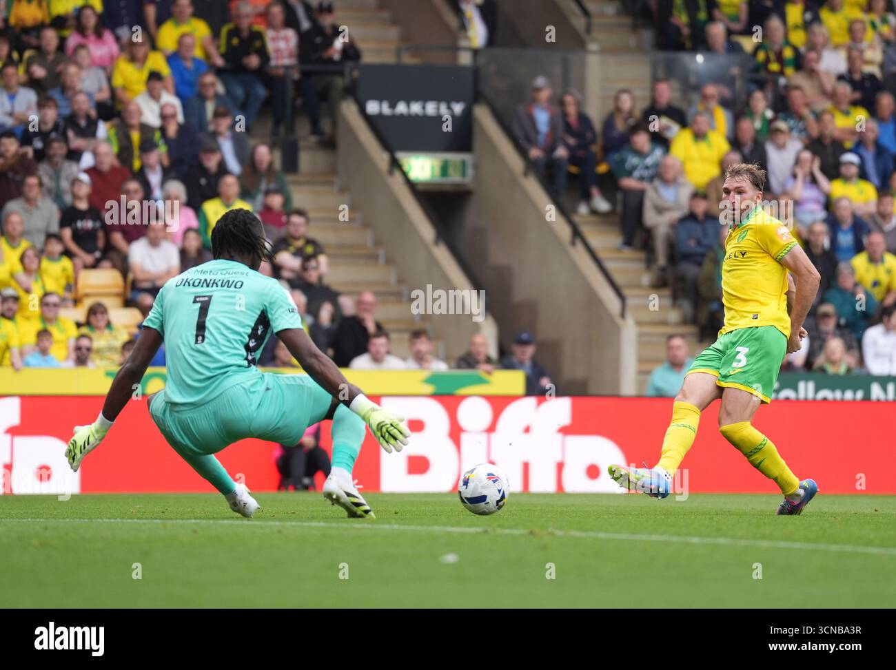 Norwich City's Jack Stacey scores their side's first goal of the game ...