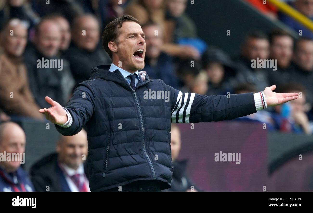 Burnley manager Scott Parker reacts on the touchline during the Premier ...