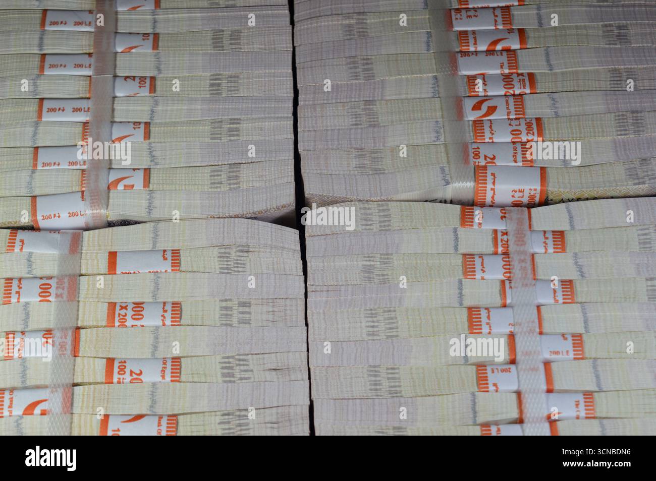 Stacks and piles of Egyptian money pallets of 200 LE EGP two hundred ...