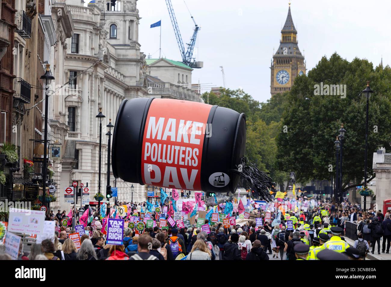 EDITORIAL USE ONLY General view of a giant blimp, unveiled by activists ...