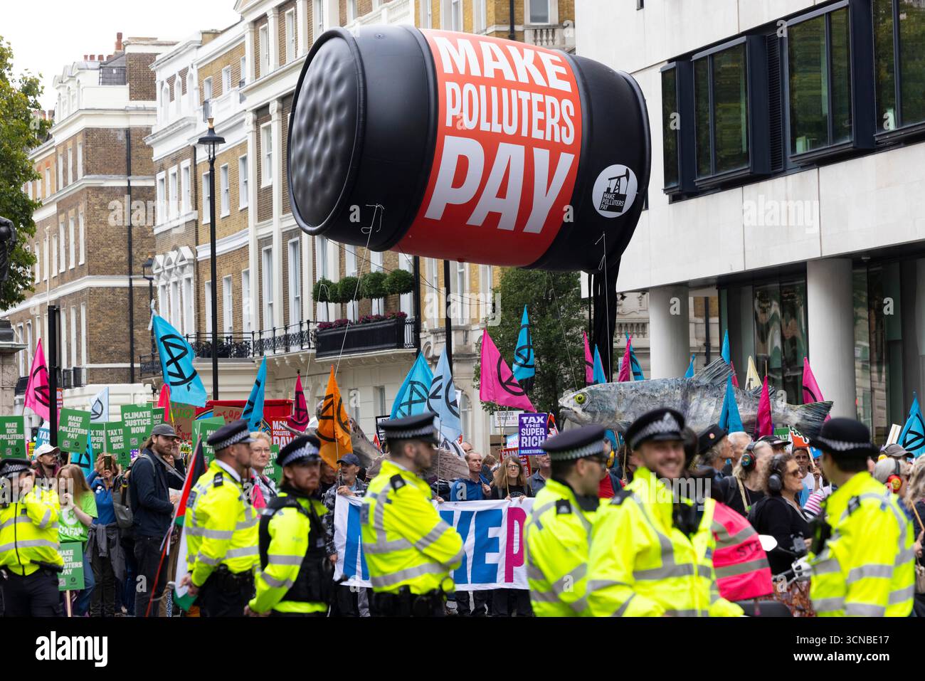 EDITORIAL USE ONLY General view of a giant blimp, unveiled by activists ...