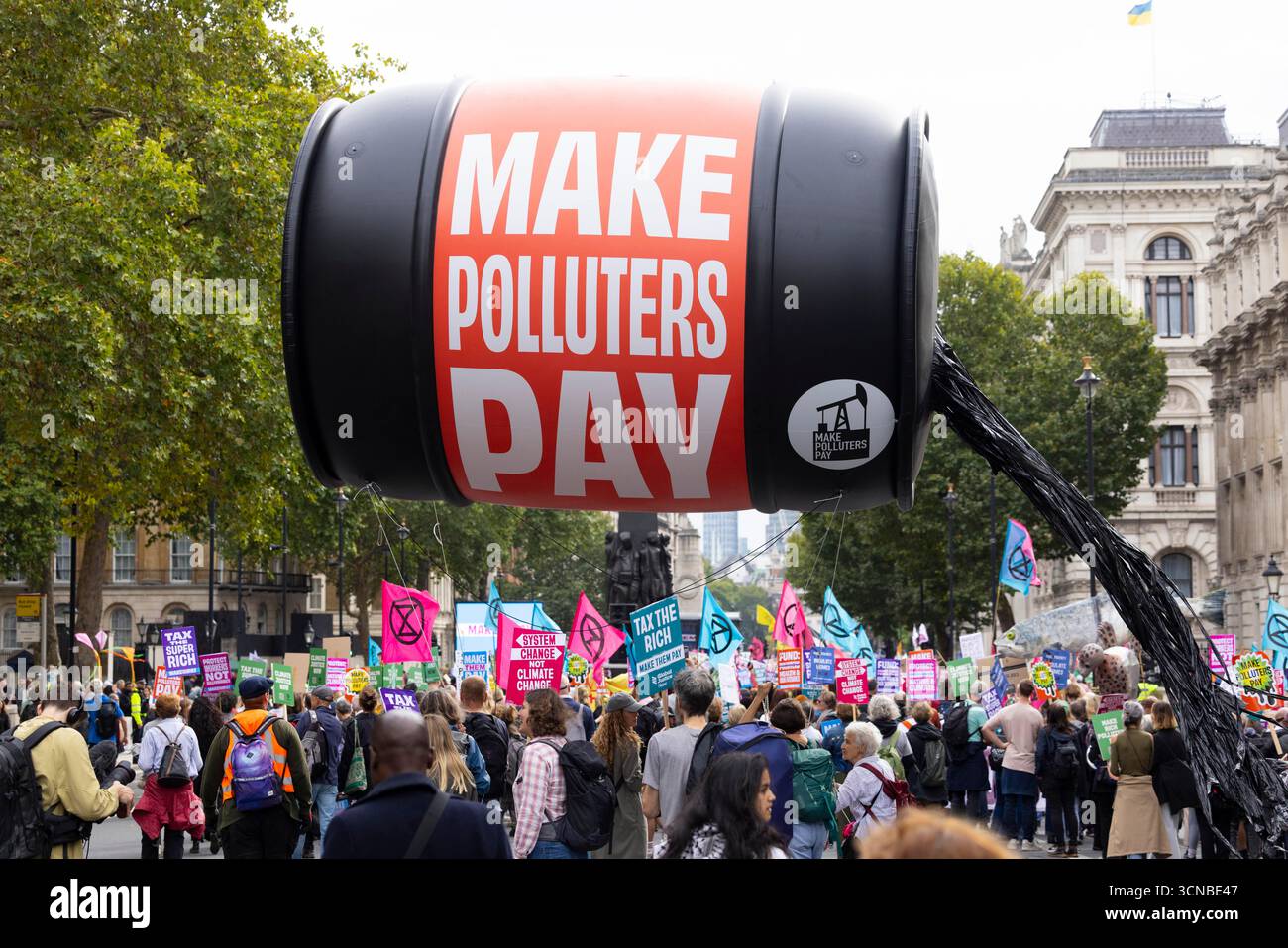 EDITORIAL USE ONLY General view of a giant blimp, unveiled by activists ...
