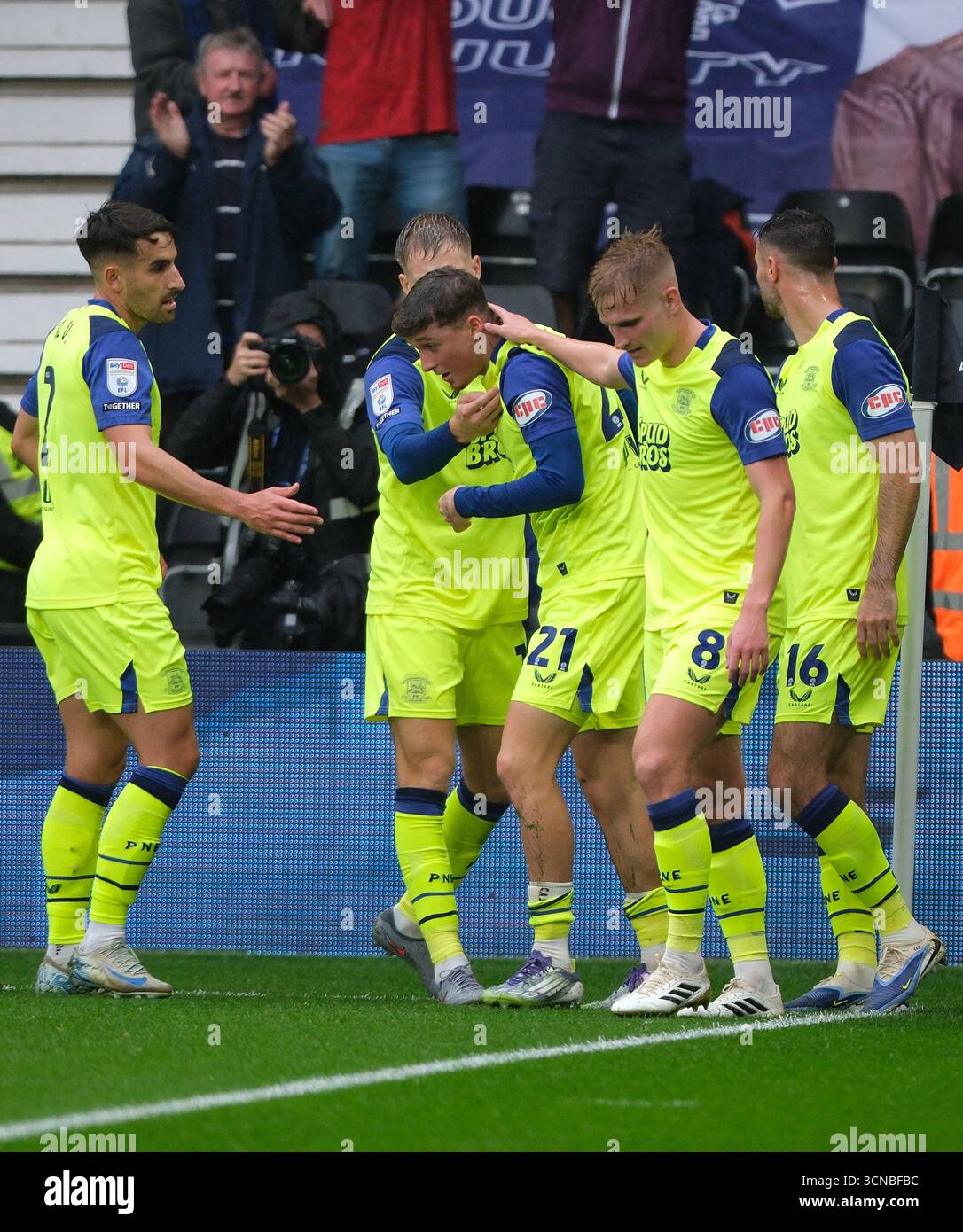 Alfie Devine of Preston North End FC celebrates his goal in the 29th ...