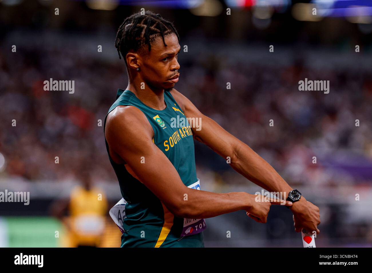 Shaun Maswanganyi of South Africa during the Men's 4x100 Metres Relay ...