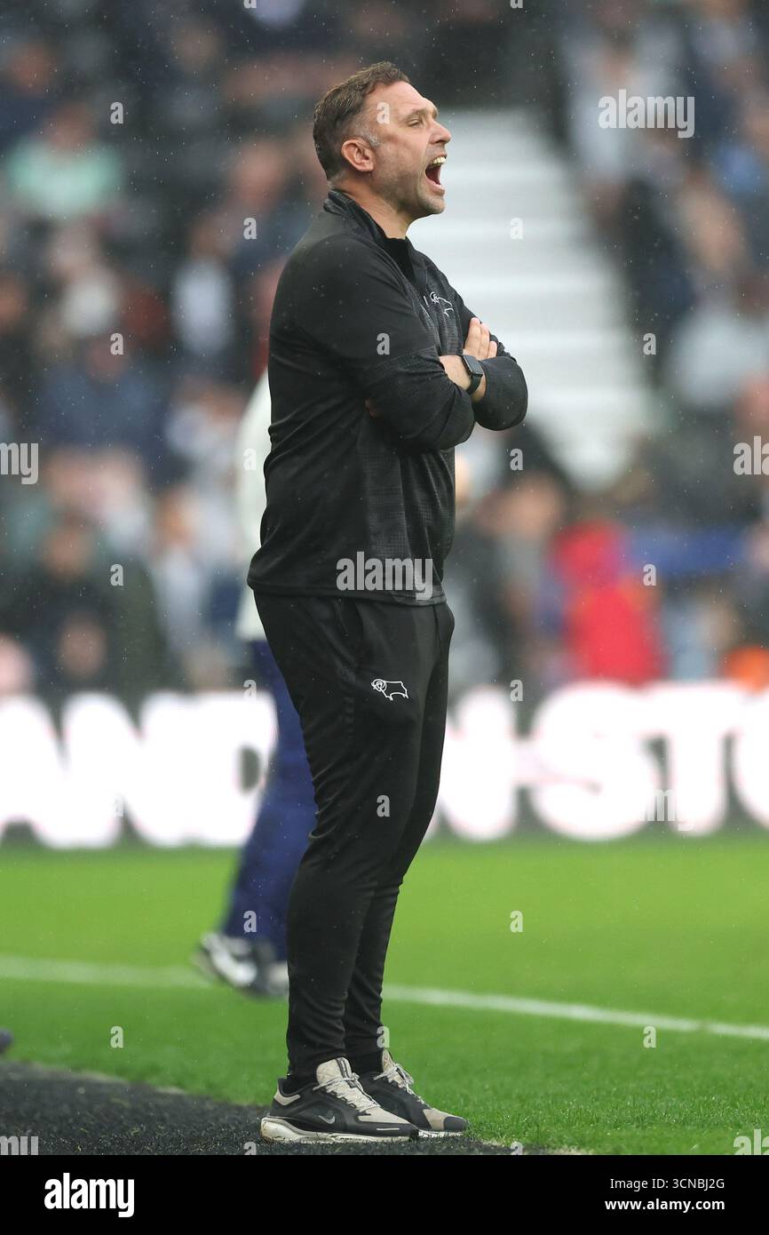 Derby County manager John Eustace during the Sky Bet Championship match ...
