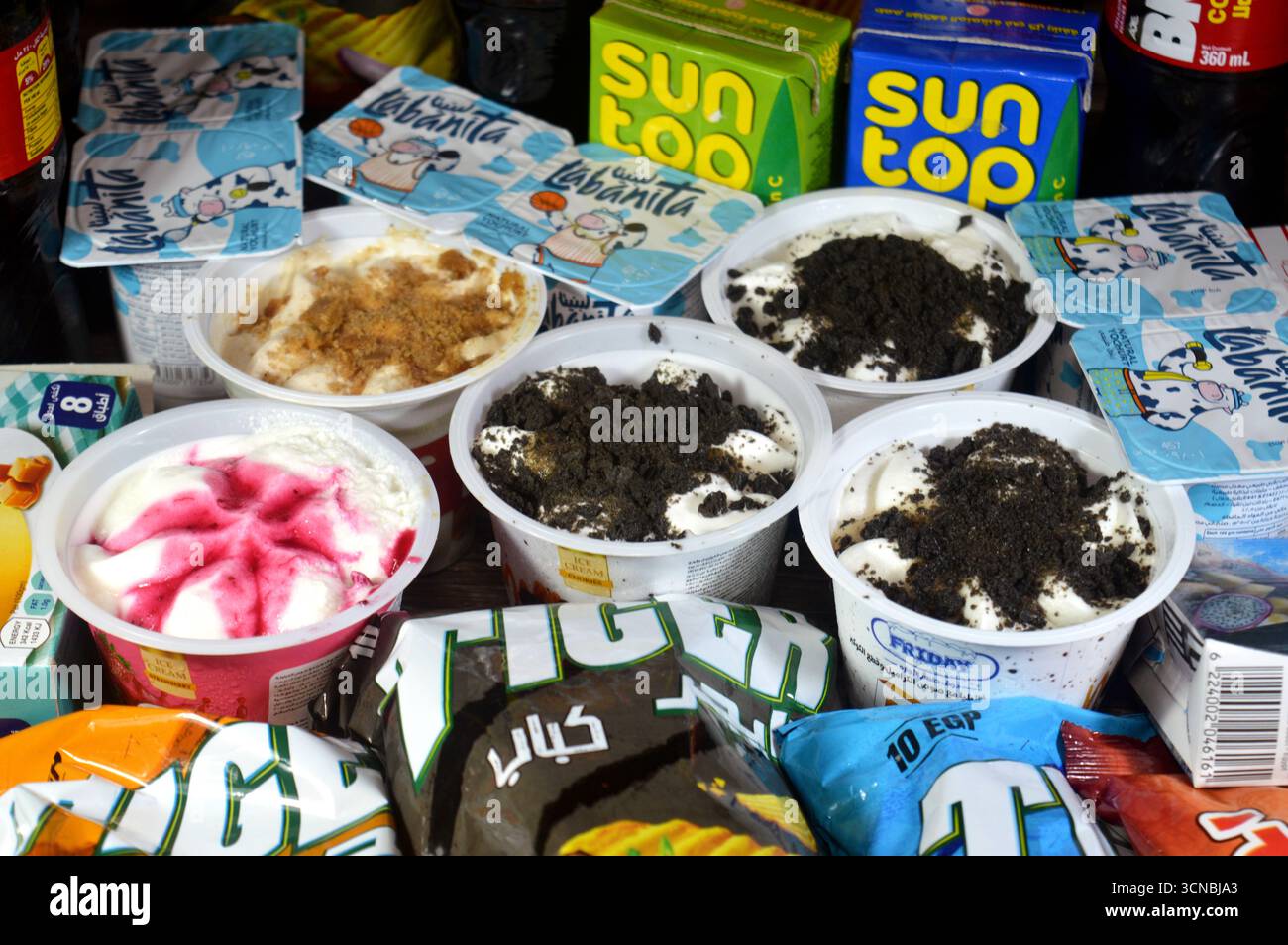Cairo, Egypt, September 4 2025: Ice cream Friday, Big cola soda soft ...