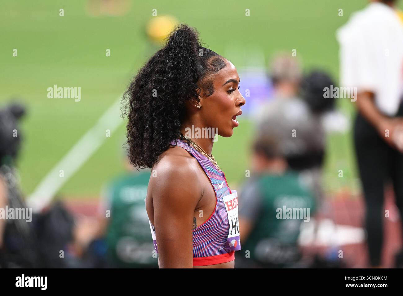Alexis Holmes (United States) before the 4x400 metres relay heats race ...