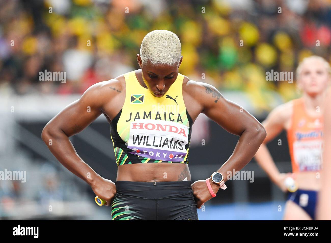 Jodean Williams (Jamaica) before the 4x100 metres relay heats race ...