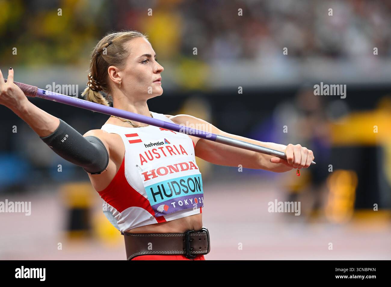Victoria Hudson (Austria) during the javelin throw final during the ...