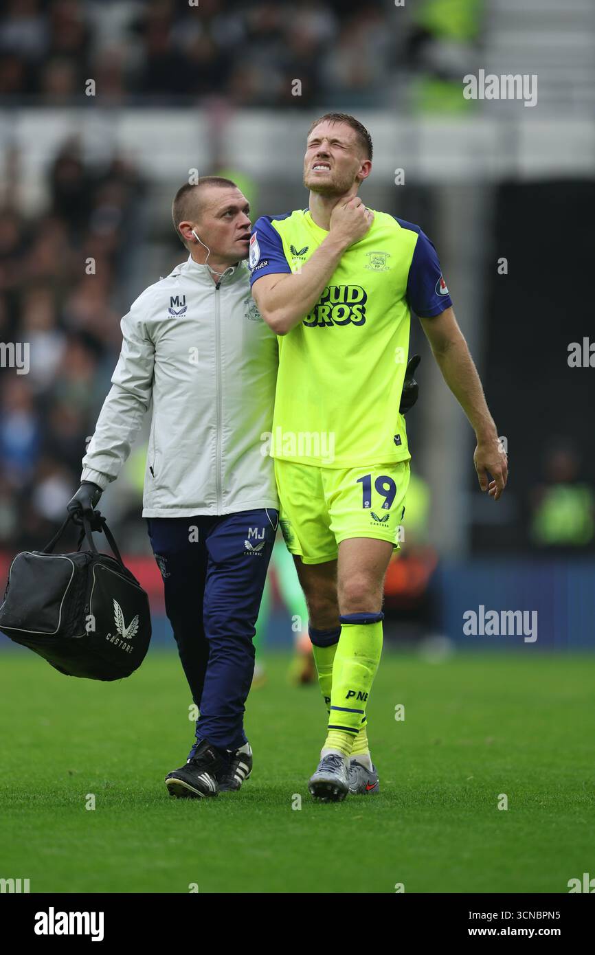 Preston North End's Lewis Gibson leaves the field due to injury during ...