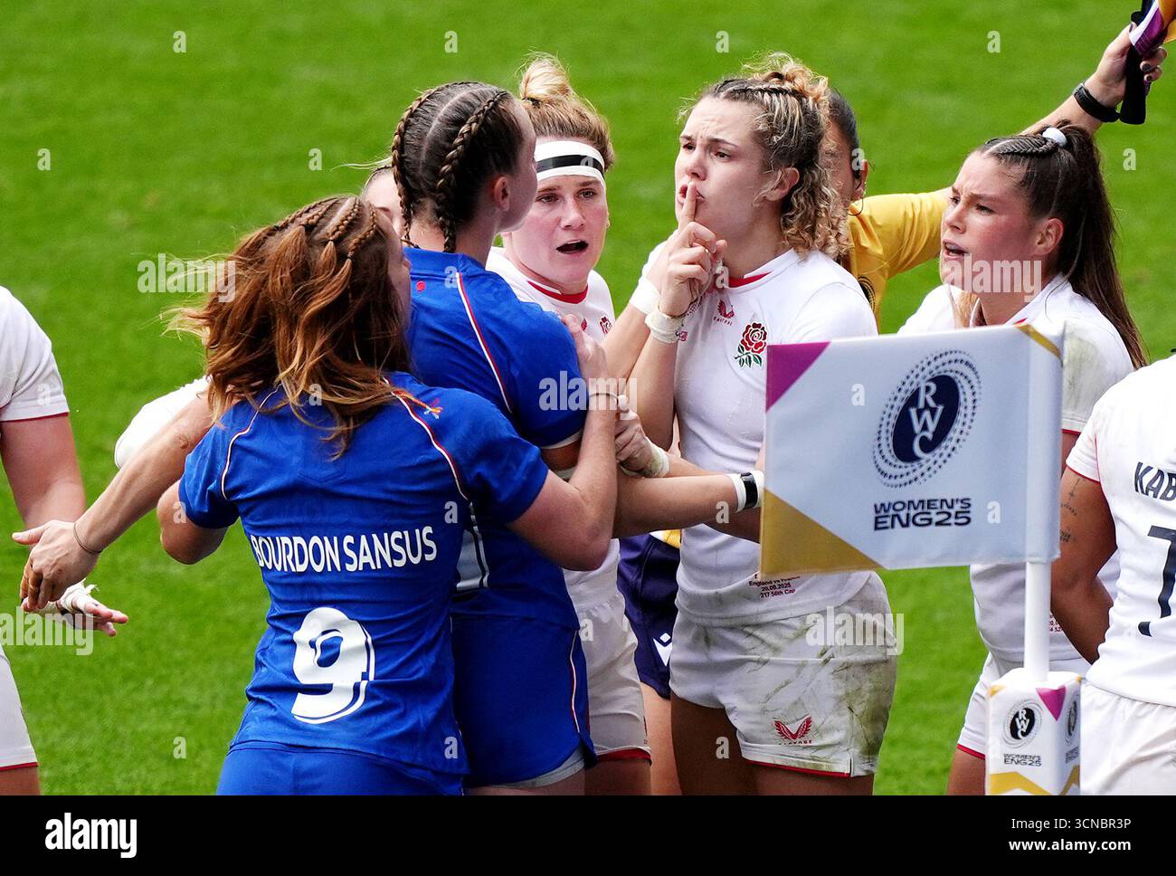 Tempers flare as England's Ellie Kildunne (centre right) gestures ...