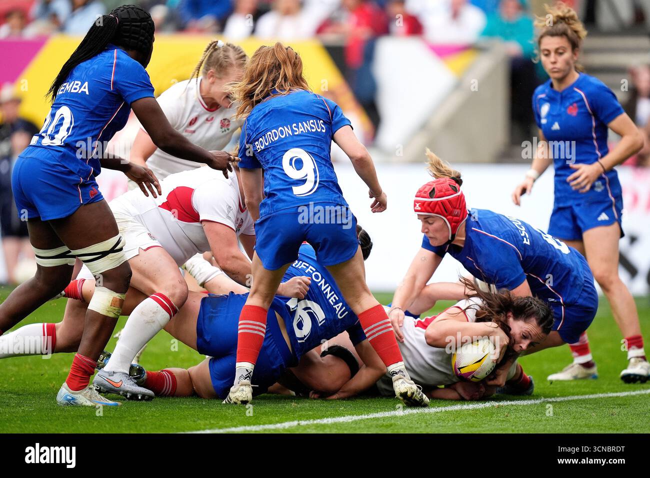 England's Abbie Ward scores a try during the Women's Rugby World Cup ...