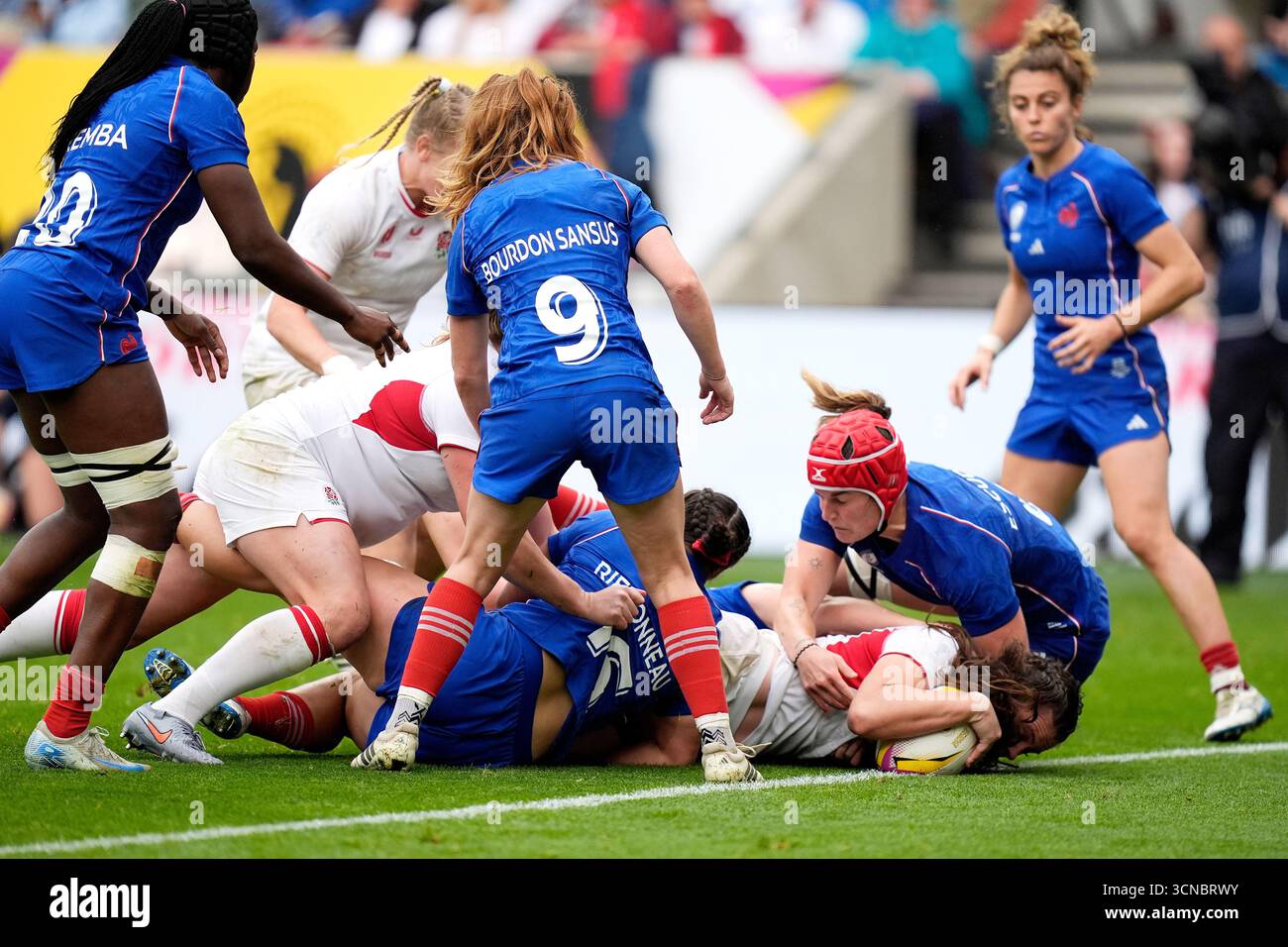 England's Abbie Ward scores a try during the Women's Rugby World Cup ...