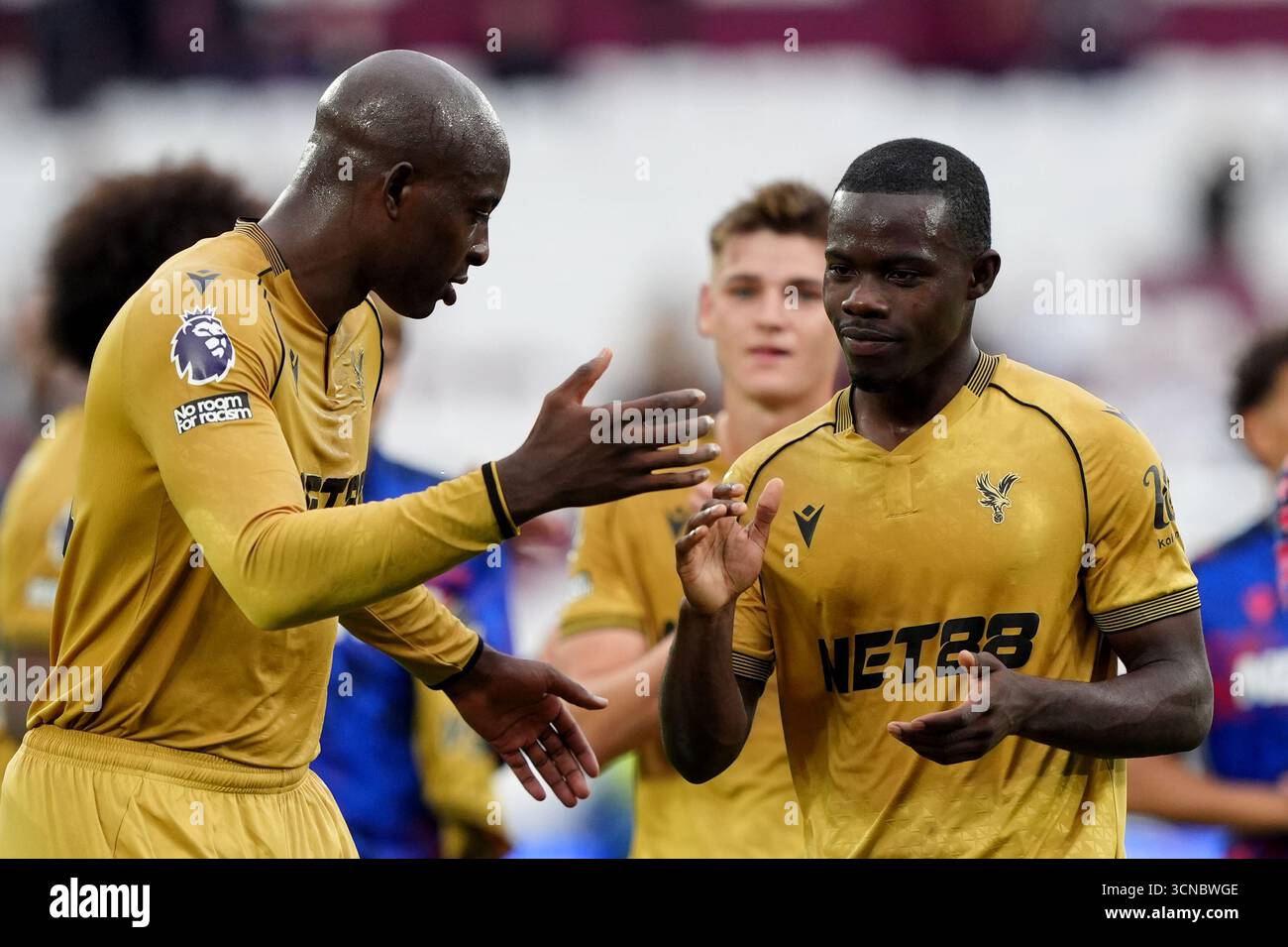 Crystal Palace's Jean-Philippe Mateta (left) and Tyrick Mitchell ...