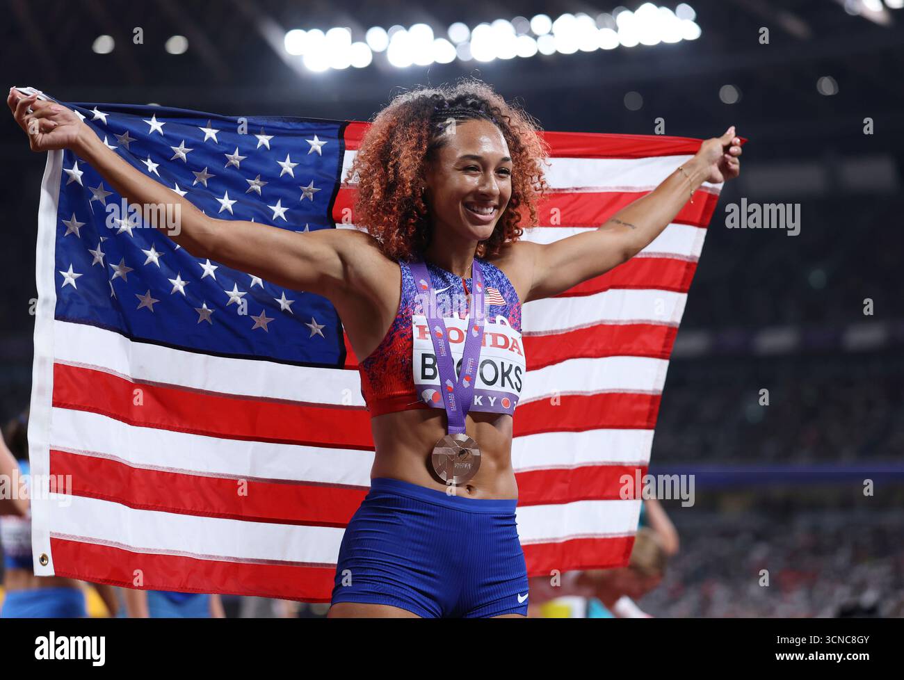 Taliyah BROOKS of the United States celebrates after winning a bronze ...