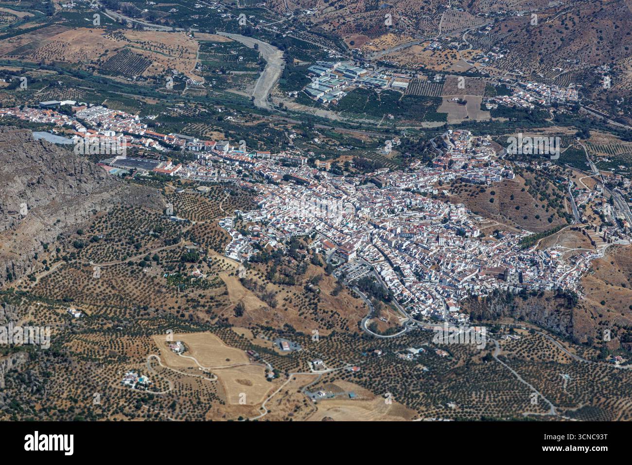 17 September 2025, Spain, Ardales: Aerial view of the town of Alora in ...