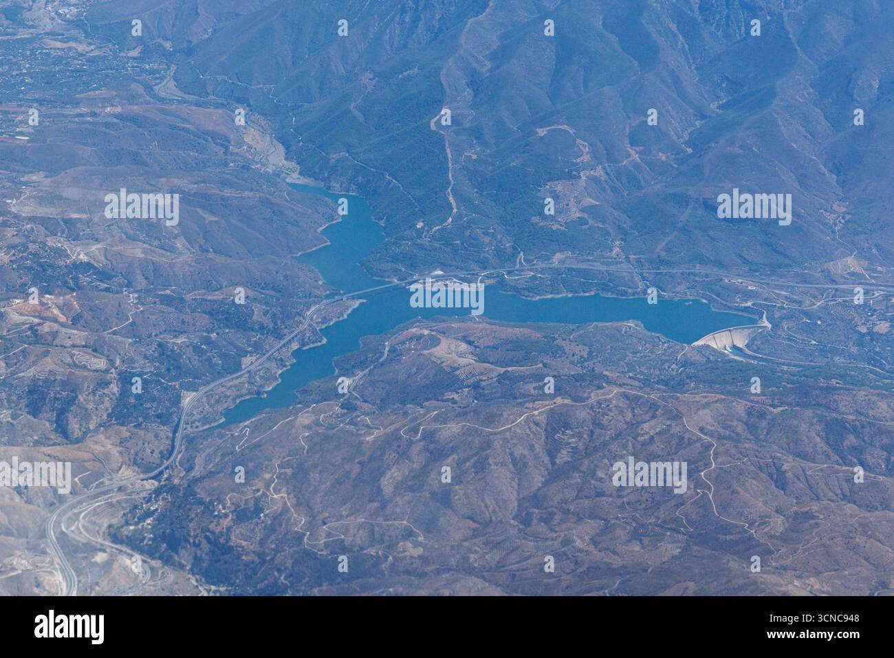 Granada, Spain. 17th Sep, 2025. Aerial view of the Embalse de Rules ...