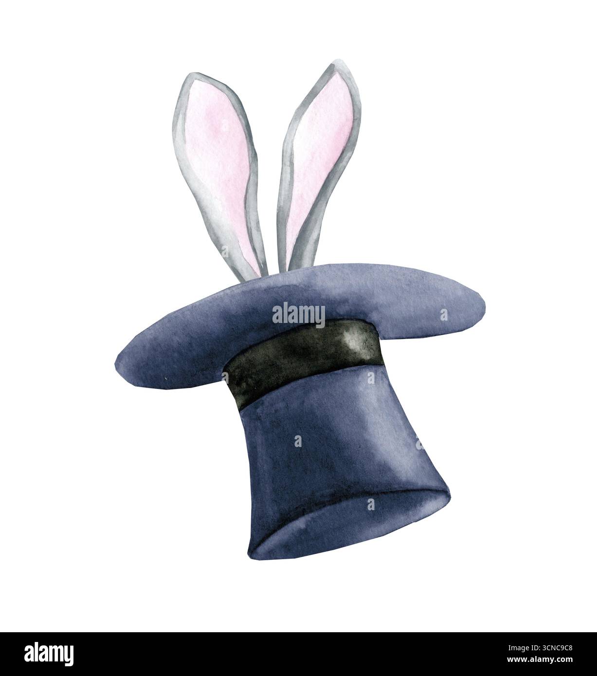 Watercolor illusionist hat with bunny ears. Circus magic trick ...