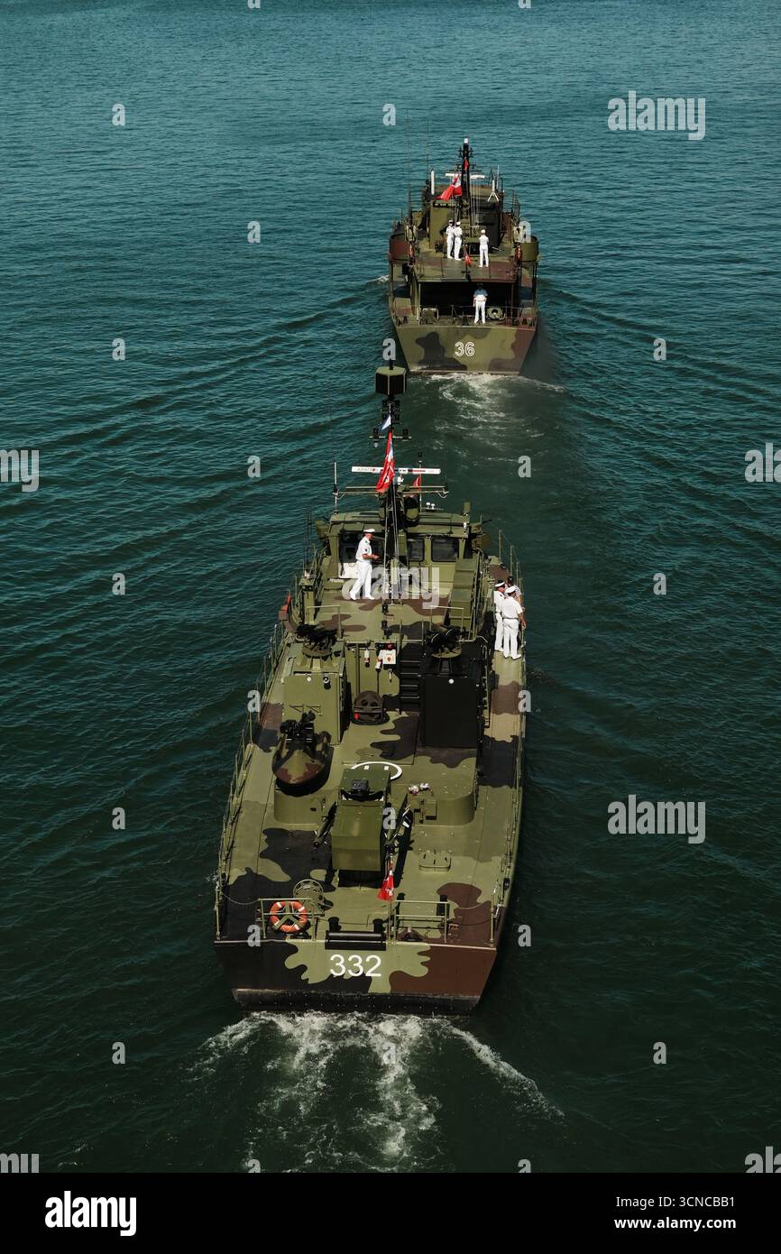 Belgrade, Serbia - 20 September 2025. Line of Serbian military boats ...