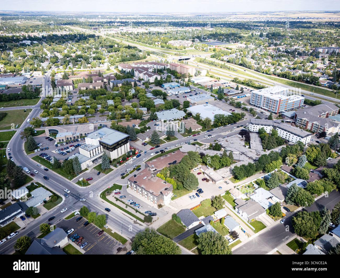 Aerial view of Eastview in Saskatoon, Saskatchewan, showing residential ...