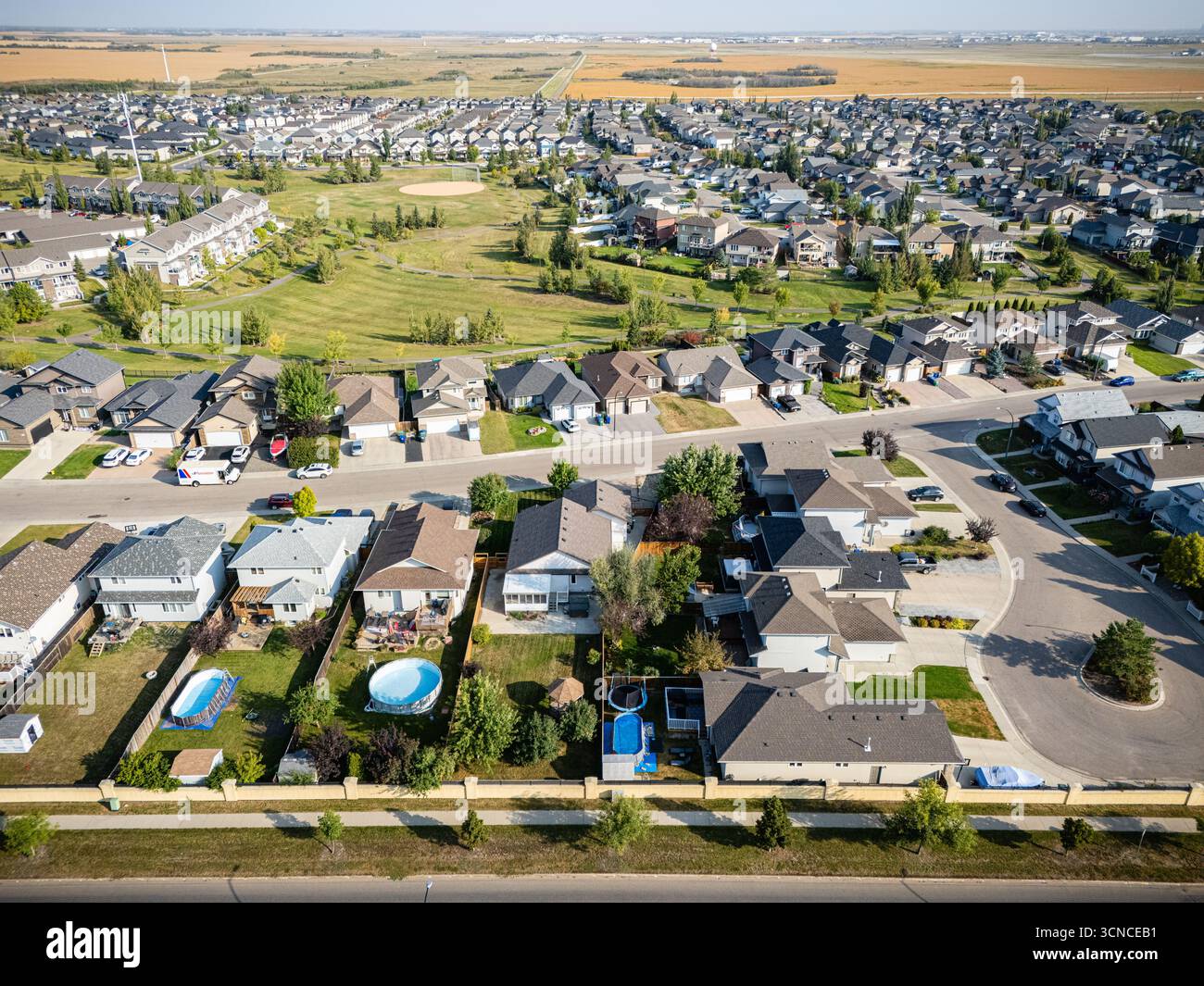 Aerial view of Hampton Village in Saskatoon, Saskatchewan, showing ...