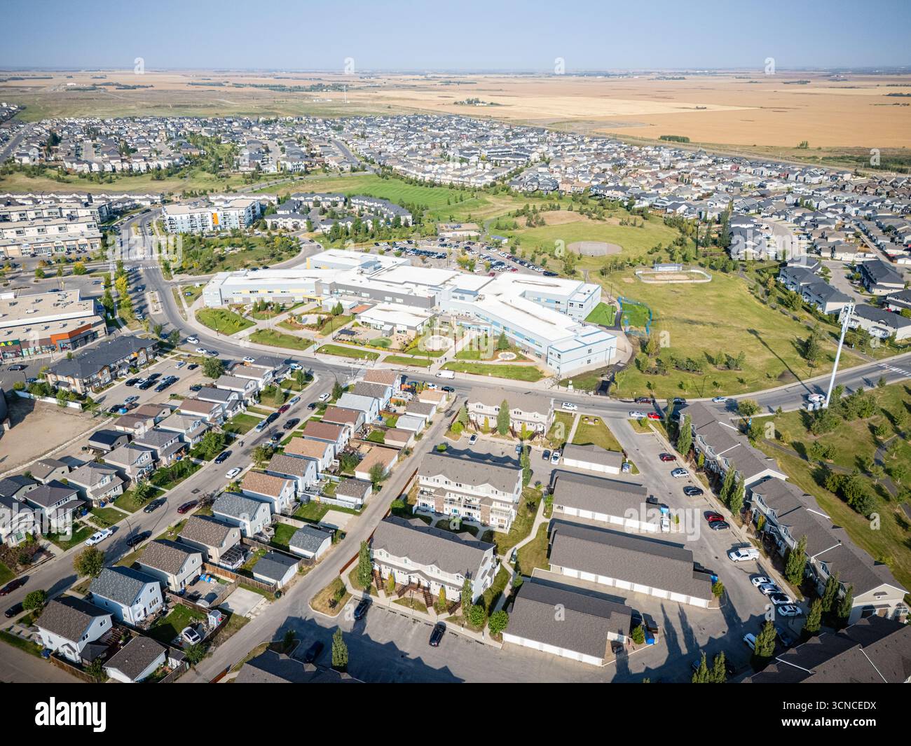 Aerial view of Hampton Village in Saskatoon, Saskatchewan, showing ...