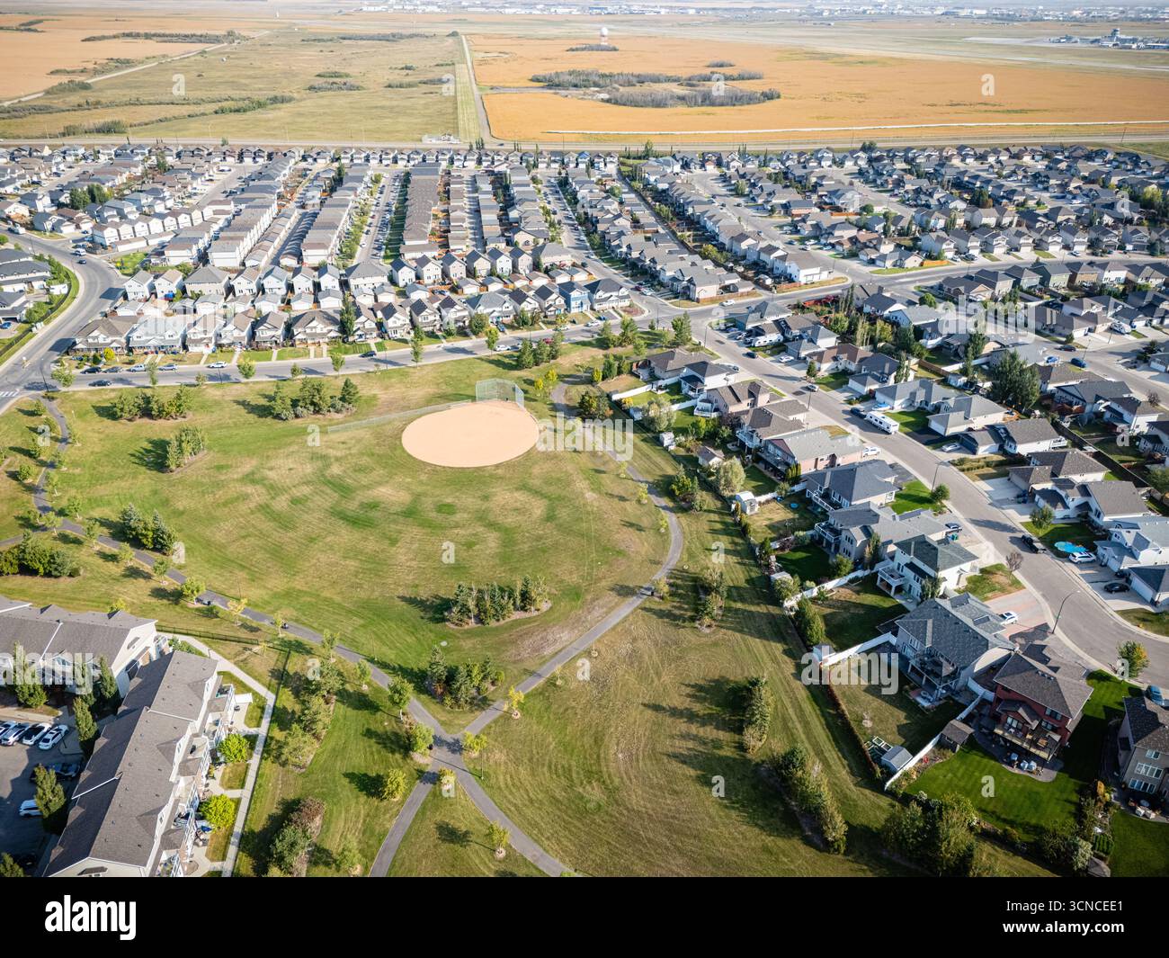 Aerial view of Hampton Village in Saskatoon, Saskatchewan, showing ...