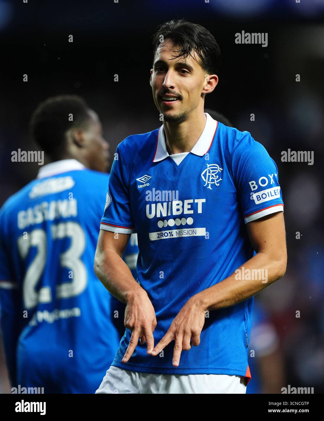 Rangers’ Bojan Miovski celebrates scoring their side's second goal of ...