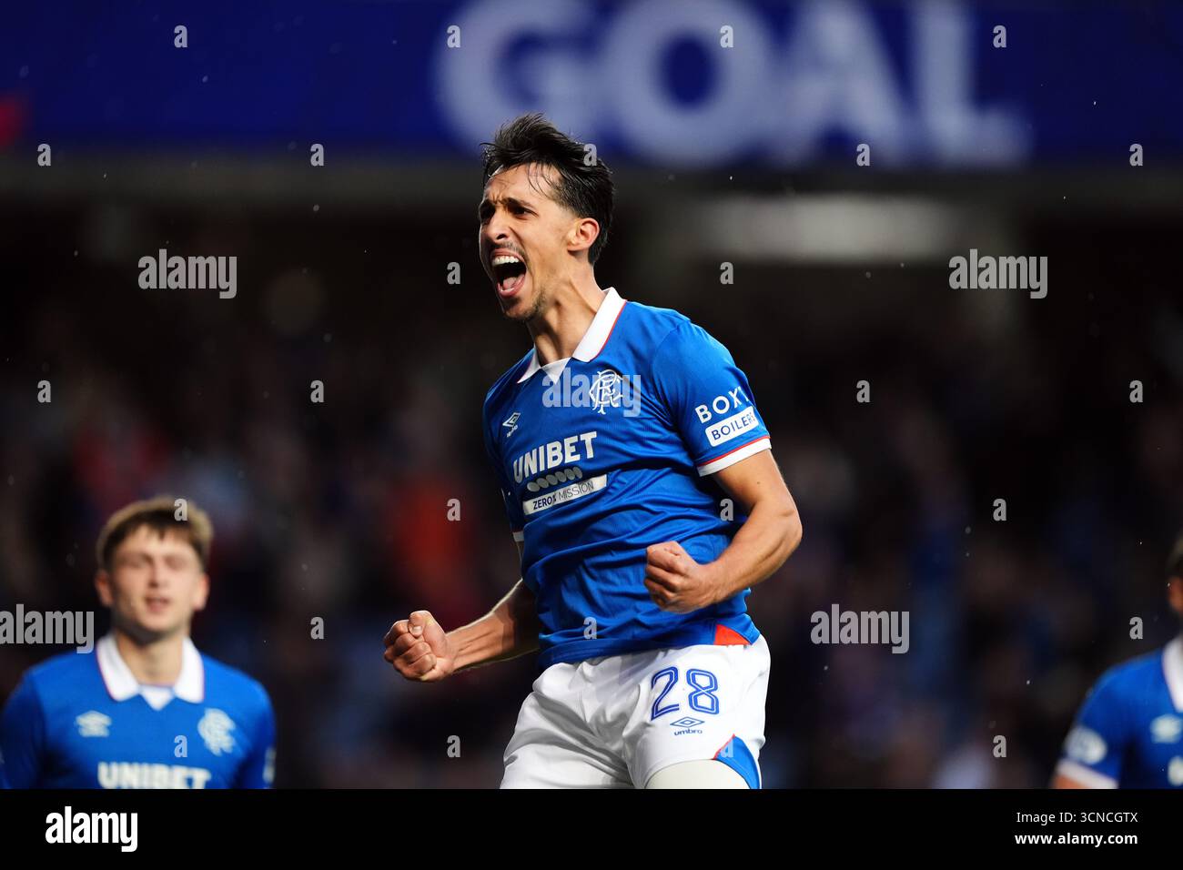 Rangers’ Bojan Miovski celebrates scoring their side's second goal of ...