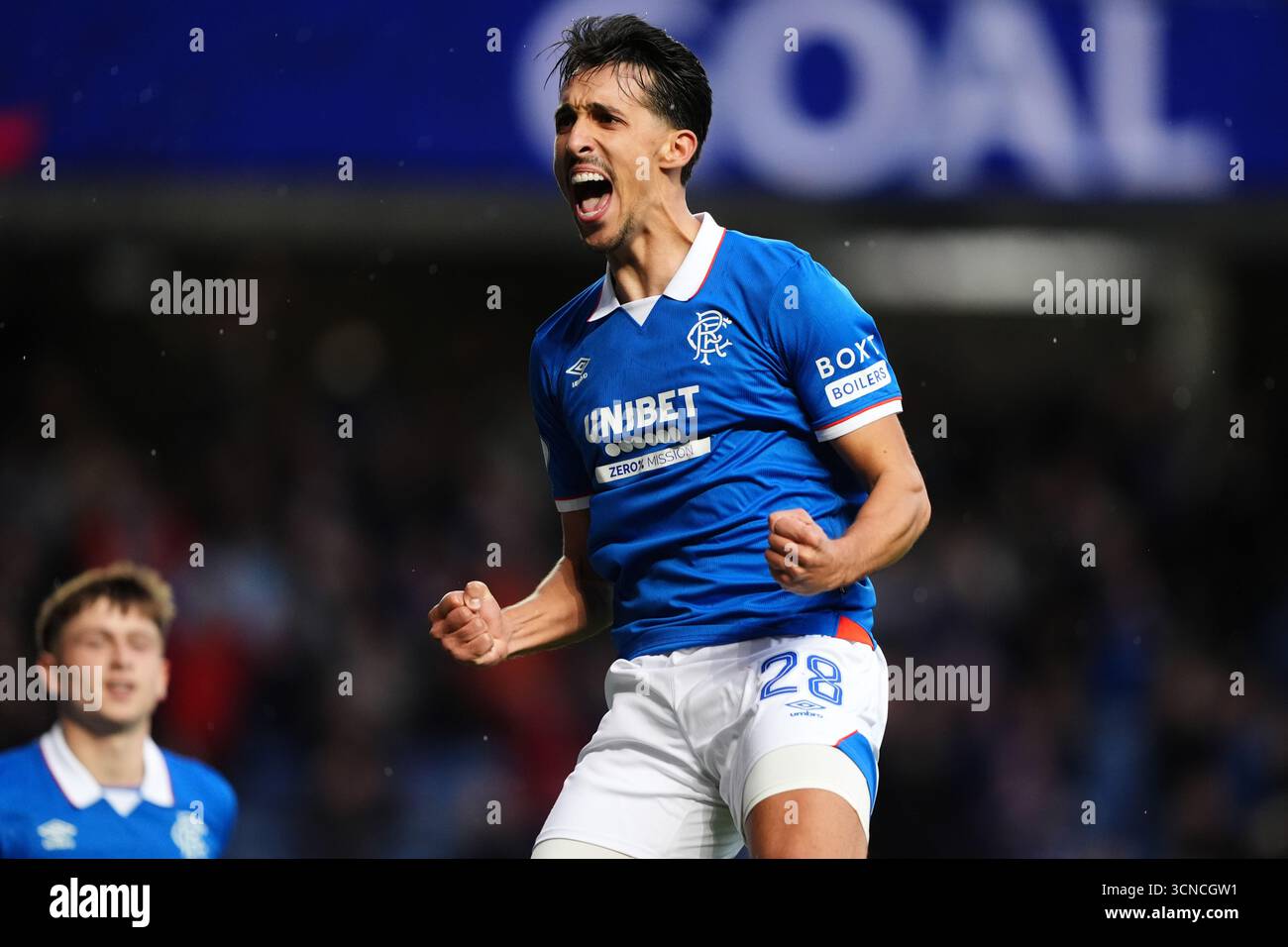 Rangers’ Bojan Miovski celebrates scoring their side's second goal of ...