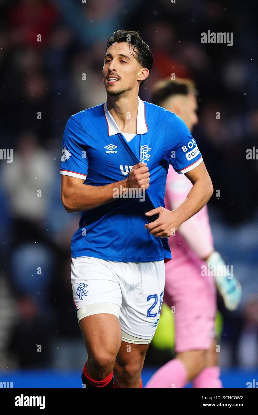 Rangers’ Bojan Miovski celebrates scoring their side's second goal of ...
